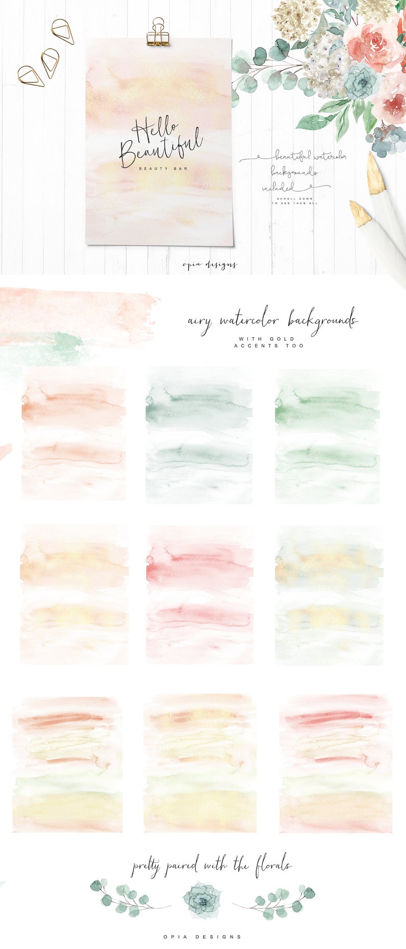 Watercolor Digital Papers Blush Backgrounds Greenery - Etsy