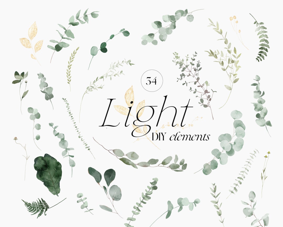 Watercolor Greenery Clipart - Greenery Foliage - Eucalyptus Clipart ...