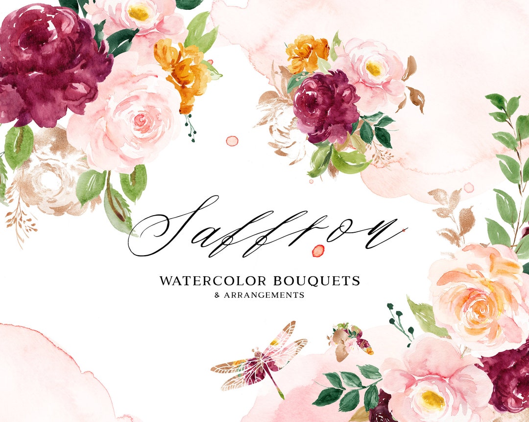 Watercolor Burgundy Blush Floral Clipart - Autumn Flower Arrangements ...