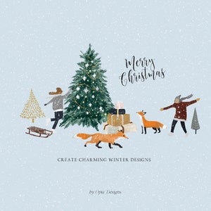 Winter Christmas Clipart - Hand Painted Winter Clipart - Winter Cards ...