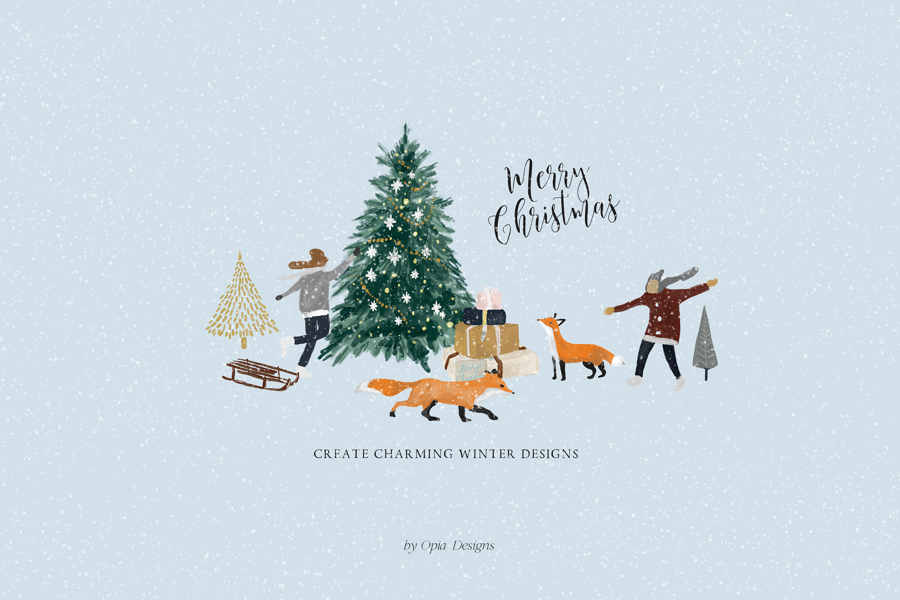 Winter Christmas Clipart Hand Painted Winter Clipart | Etsy