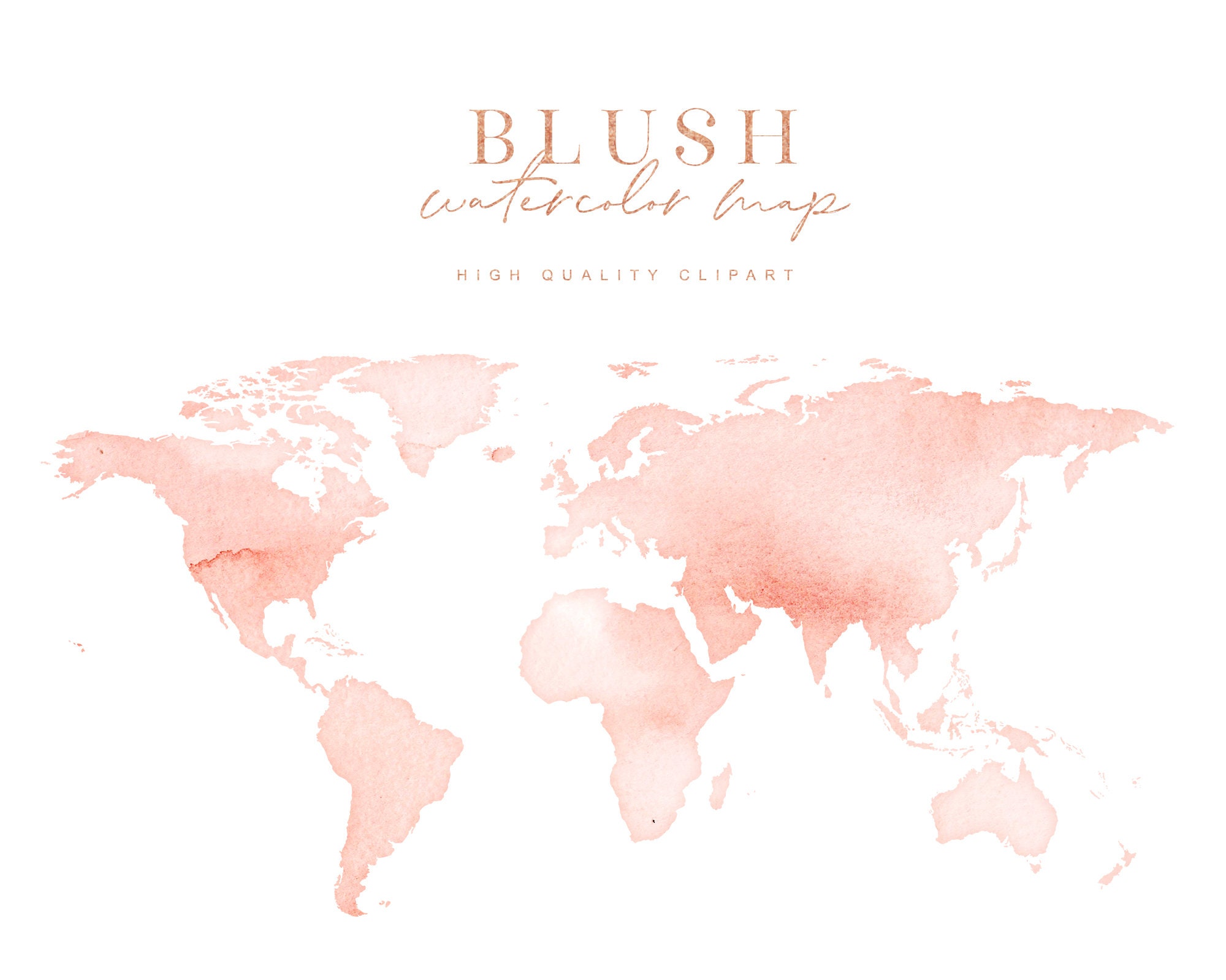 Blush Watercolor Map Watercolor Travel Clipart Blush World | Etsy Canada