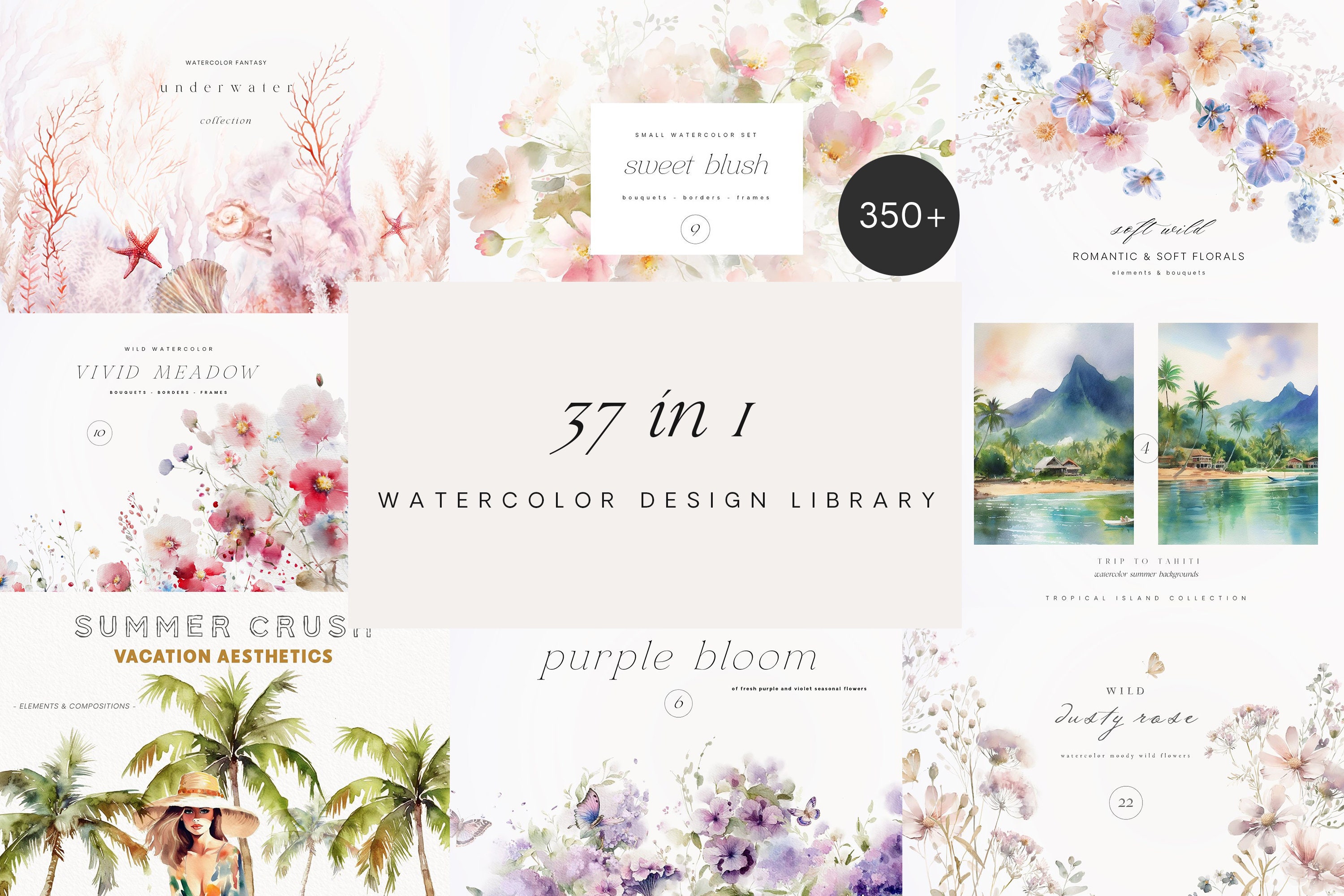 Summer Watercolor Clipart Bundle - Summer Clipart Bundle - Watercolor ...