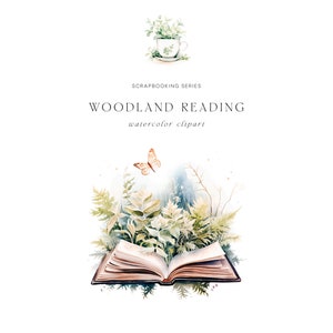 Watercolor Woodland Reading Clipart - Scrapbooking Series - Watercolor ...