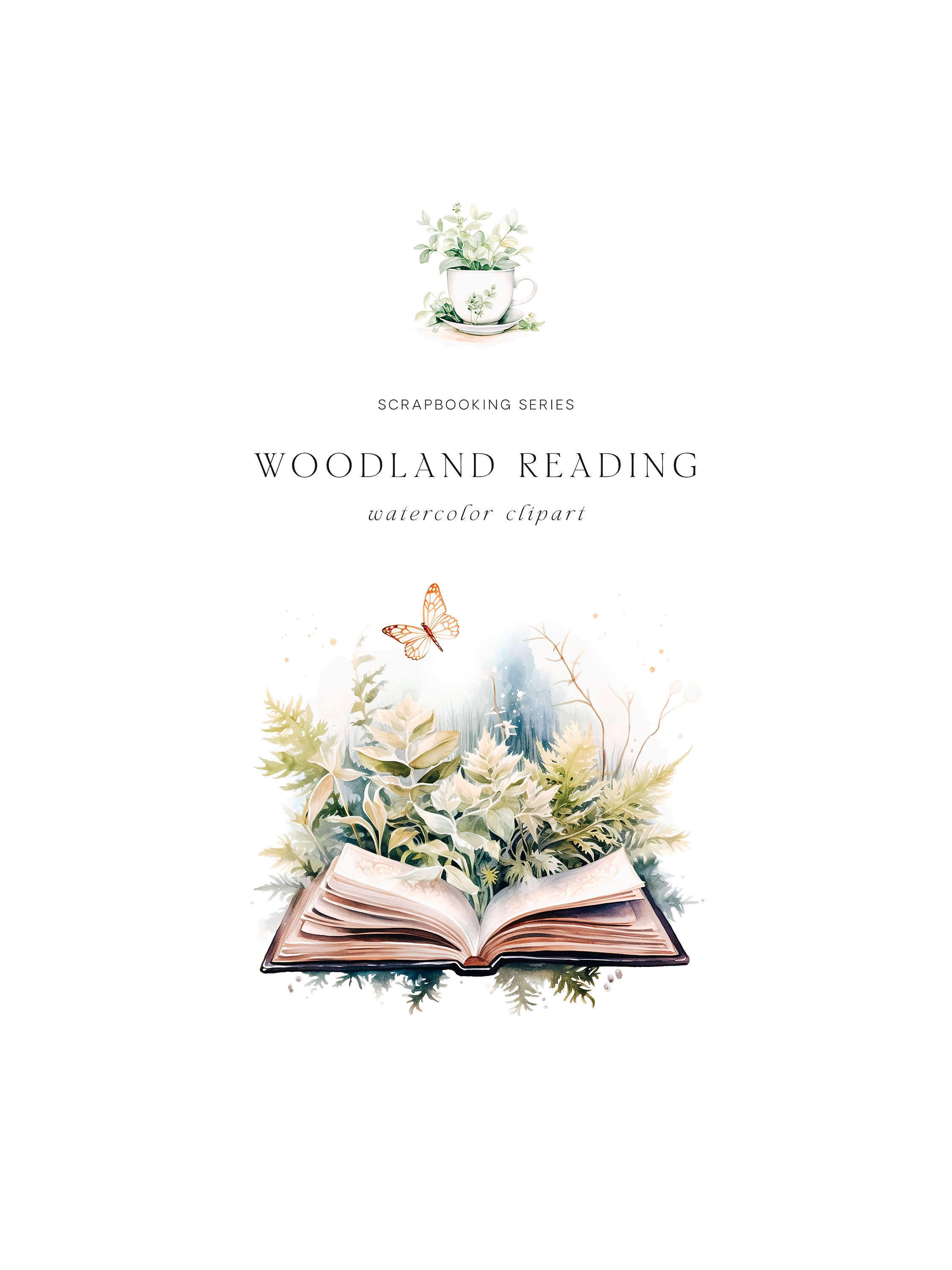 Watercolor Woodland Reading Clipart - Scrapbooking Series - Watercolor ...