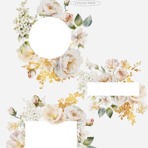 White and Gold Floral Clipart - Floral Watercolor Clipart - Watercolor ...