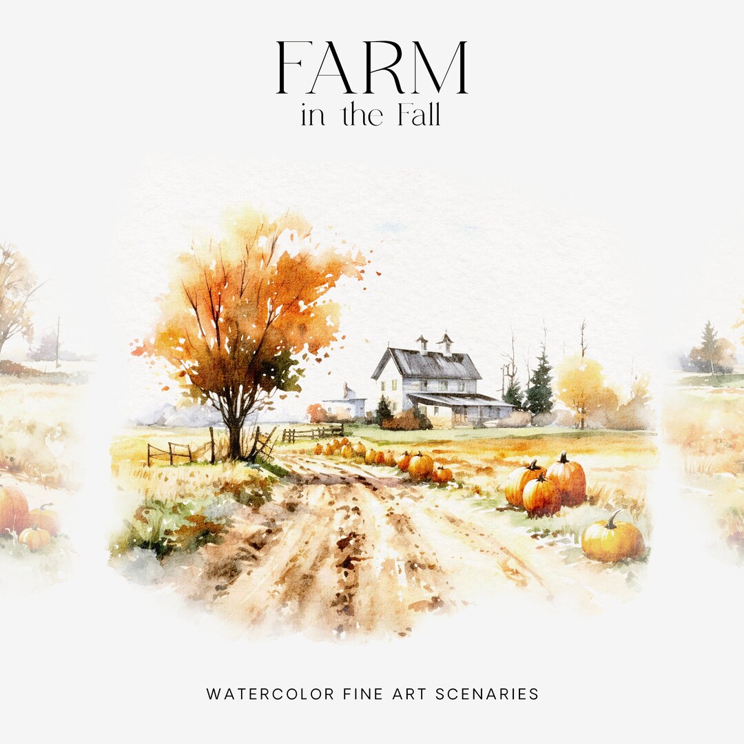 Autumn Watercolor Landscapes - Watercolor Farm Landscapes - Landscapes ...