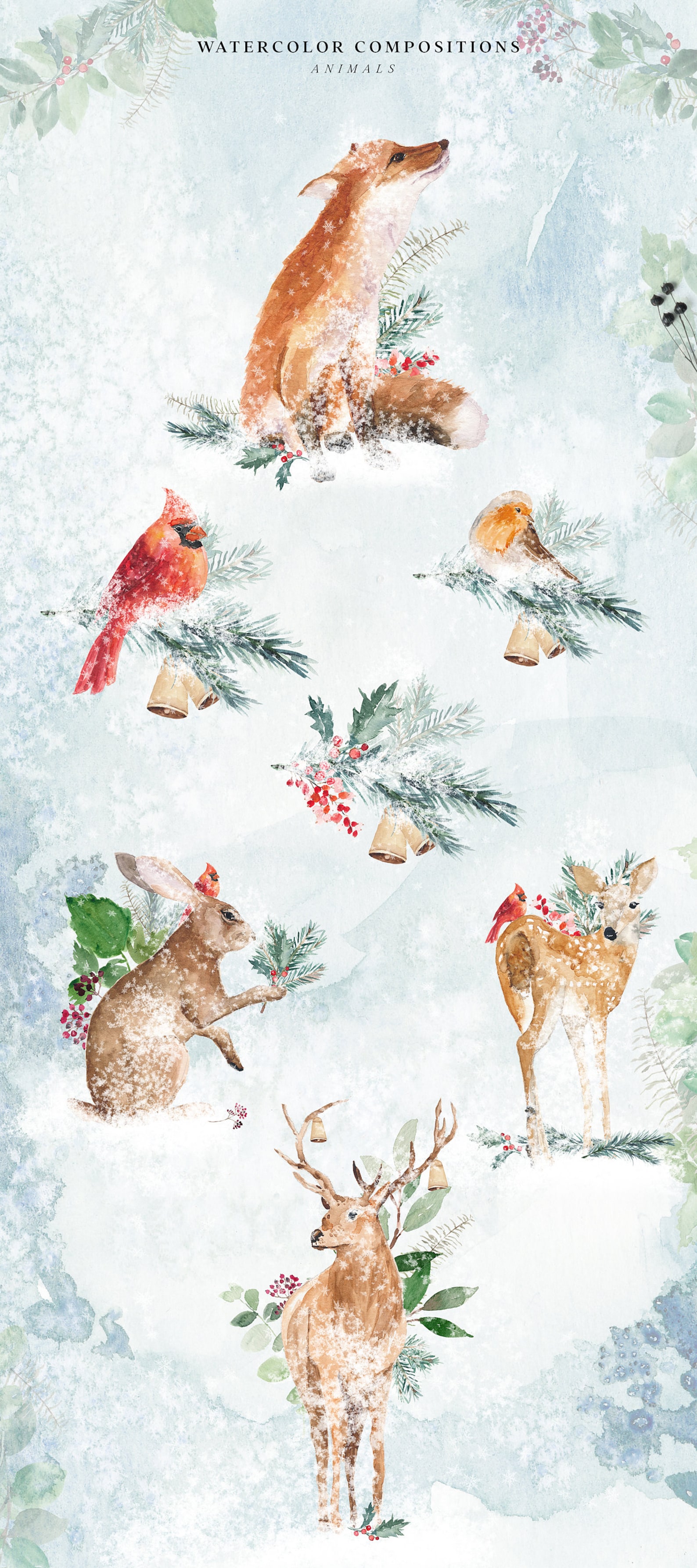 Woodland Winter Watercolor Clipart Christmas Clipart - Etsy