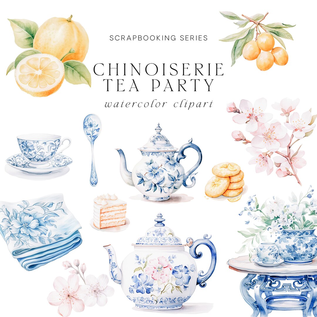 Watercolor Tea Time Clipart - Tea Time Clipart -watercolor Desserts ...