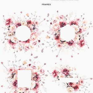 Burgundy Floral Clipart - Floral Watercolor Clipart - Floral Borders ...