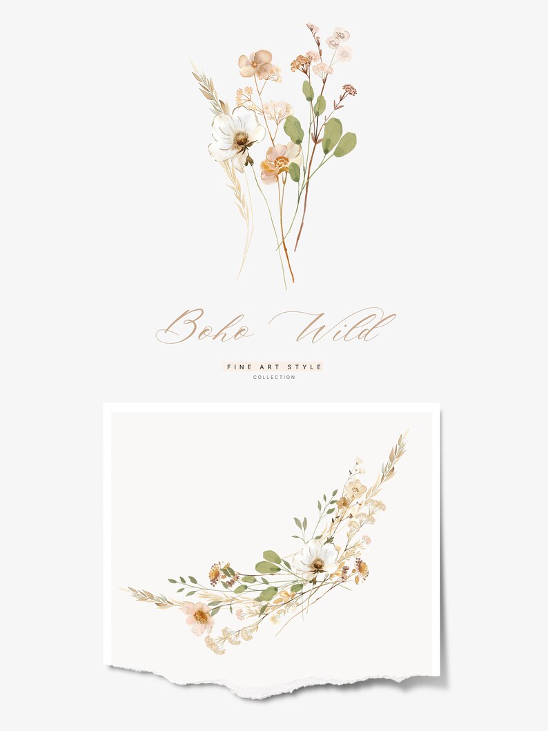 Boho Watercolor Floral Clipart - Bohemian Floral Clipart - Floral ...