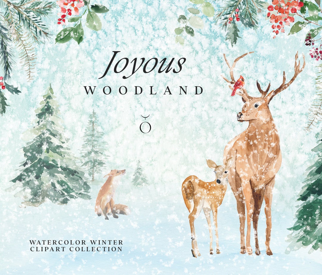 Woodland Winter Watercolor Clipart - Christmas Clipart - Winter Clipart ...