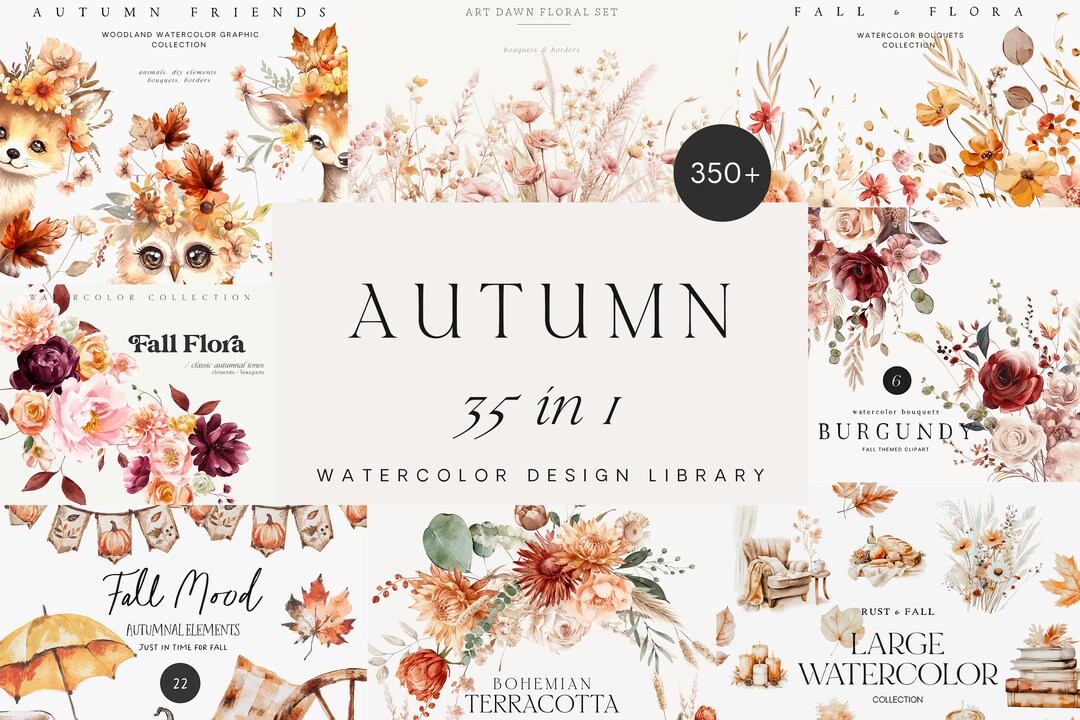 Watercolor Clipart Bundle - Autumn Clipart Bundle - Watercolor Bundle ...