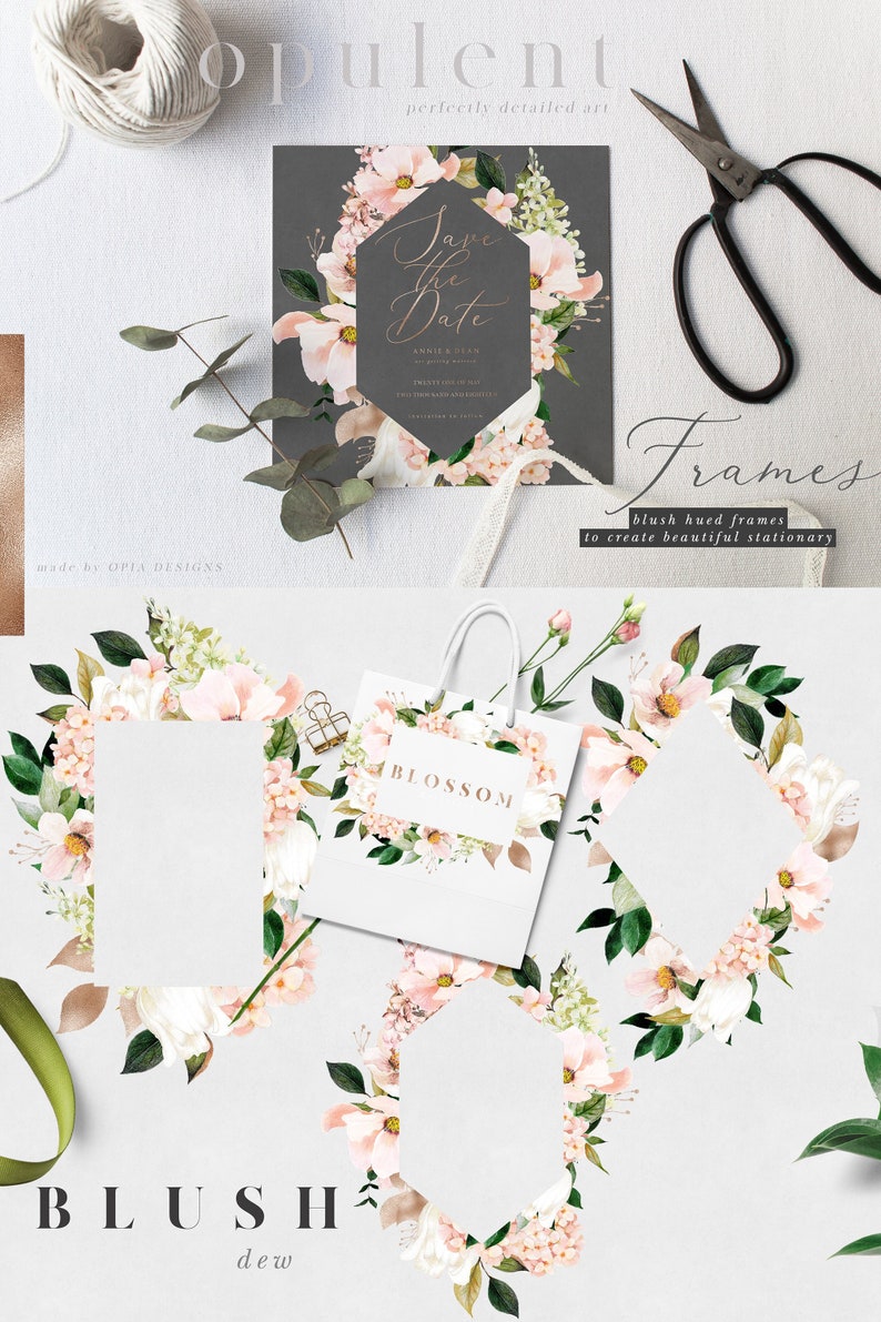 Watercolor Blush Floral Frames Geometric Frame Designs - Etsy