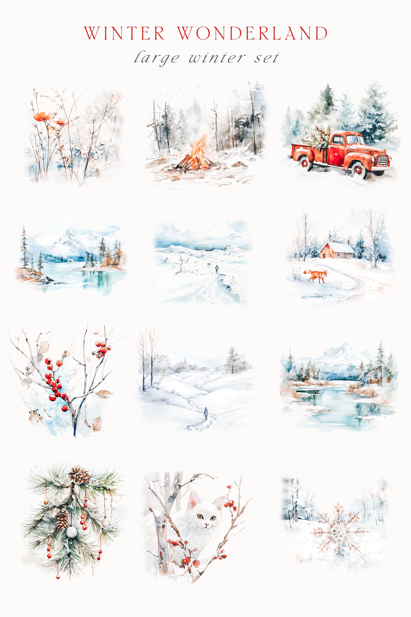 Watercolor Christmas Clipart - Winter Wonderland Clipart - Christmas ...