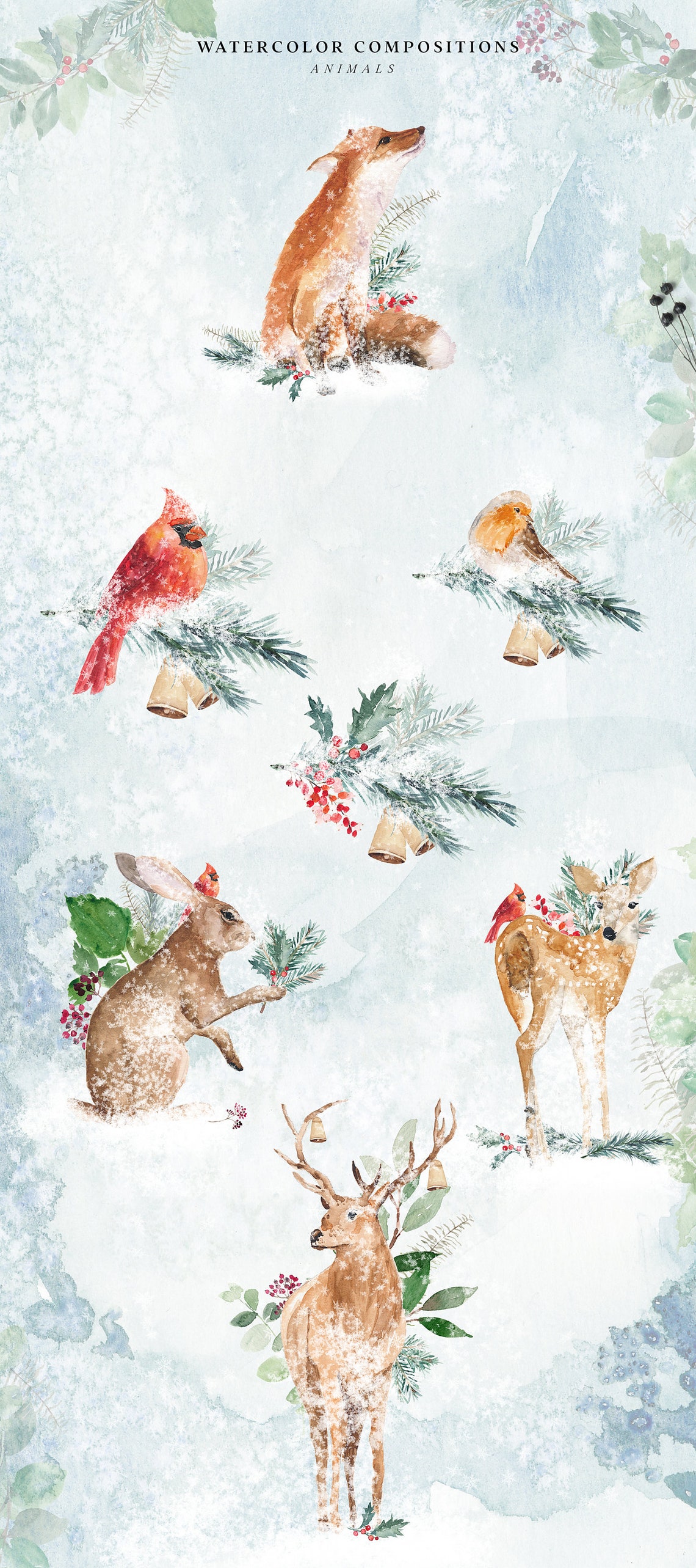 Woodland Winter Watercolor Clipart Christmas Clipart - Etsy