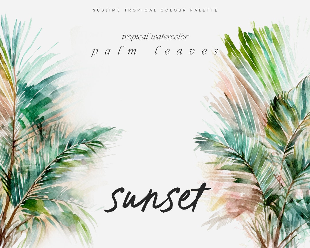 Tropical Watercolor Palm Leaves - Tropical Clipart - Palm Leaves-palm ...
