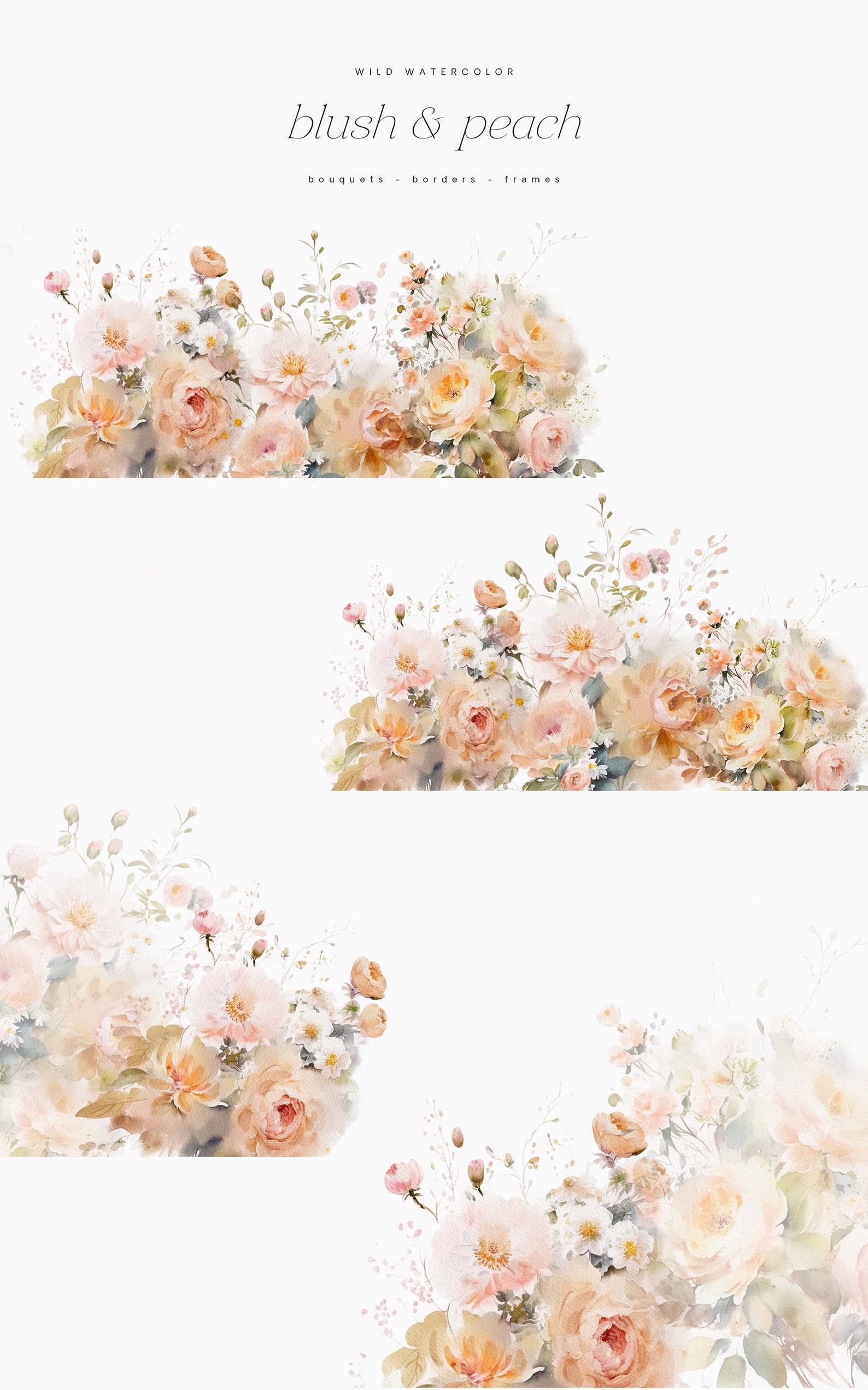 Watercolor Floral Clipart - Blush and Peach Flowers - Wild Floral ...