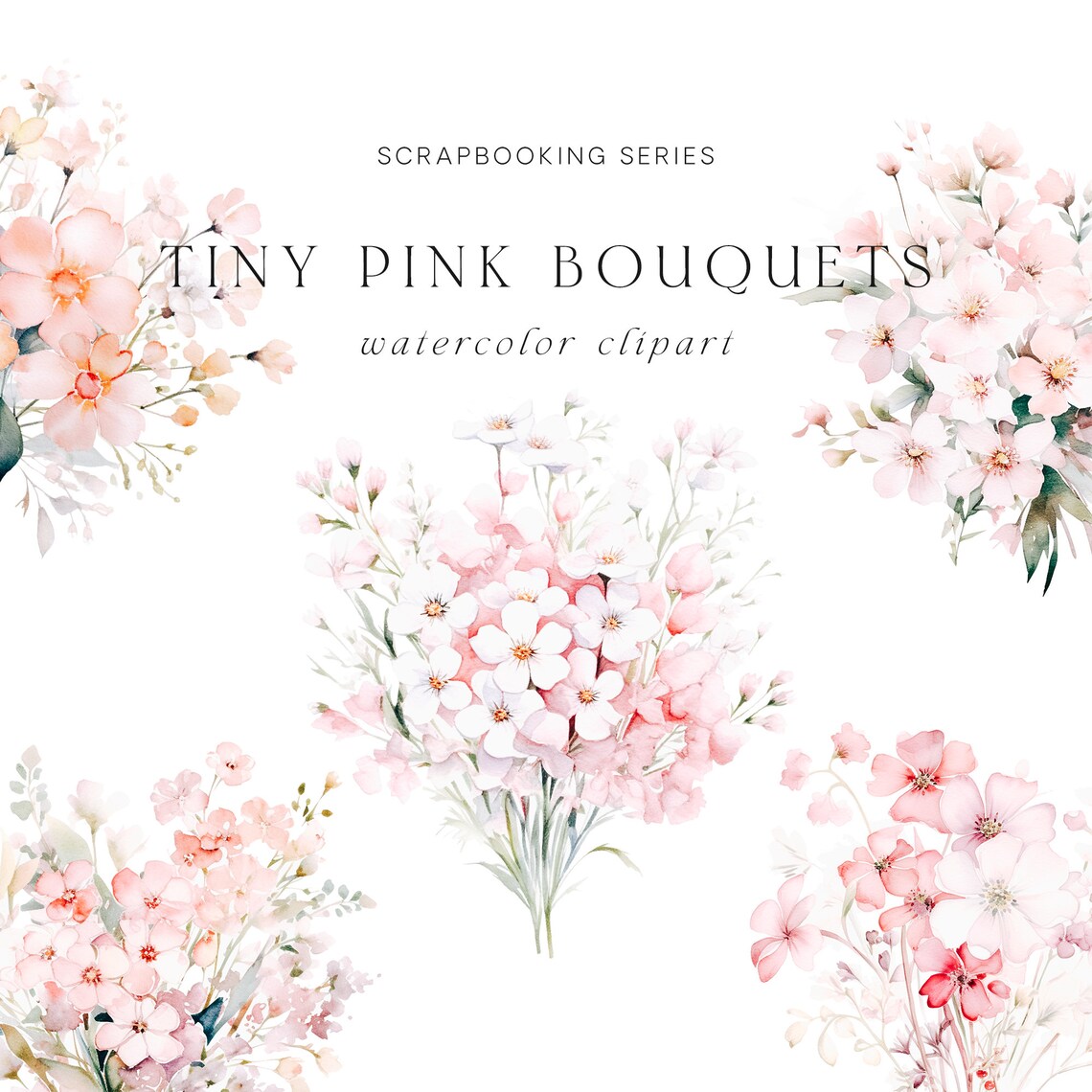 Watercolor Pink Floral Bouquets - Watercolor Floral Clipart - Pink ...