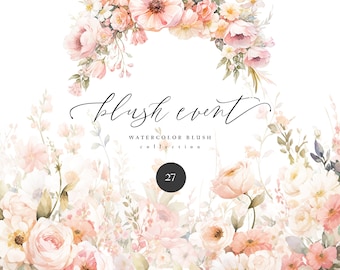 Blush Floral Watercolor Clipart, Pink Wedding Baby Shower Clip Art ...