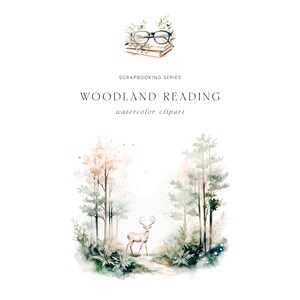 Watercolor Woodland Reading Clipart - Scrapbooking Series - Watercolor ...