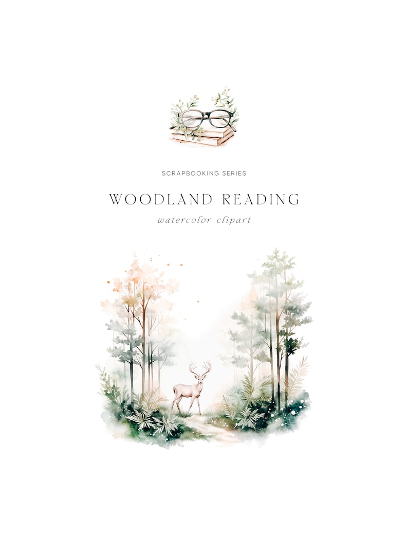 Watercolor Woodland Reading Clipart - Scrapbooking Series - Watercolor ...