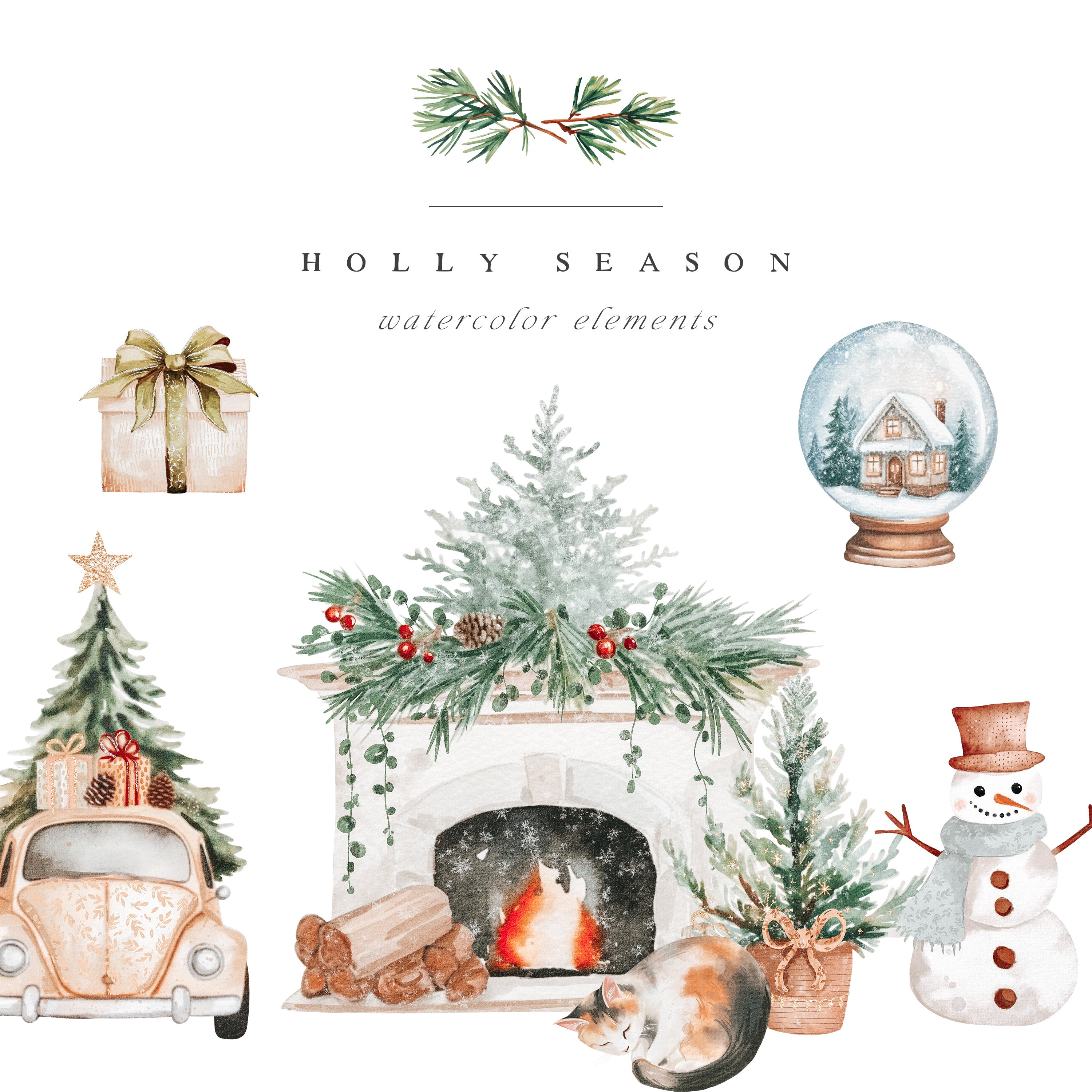 Holiday Season Watercolor Clipart - Christmas Clipart - Watercolor ...