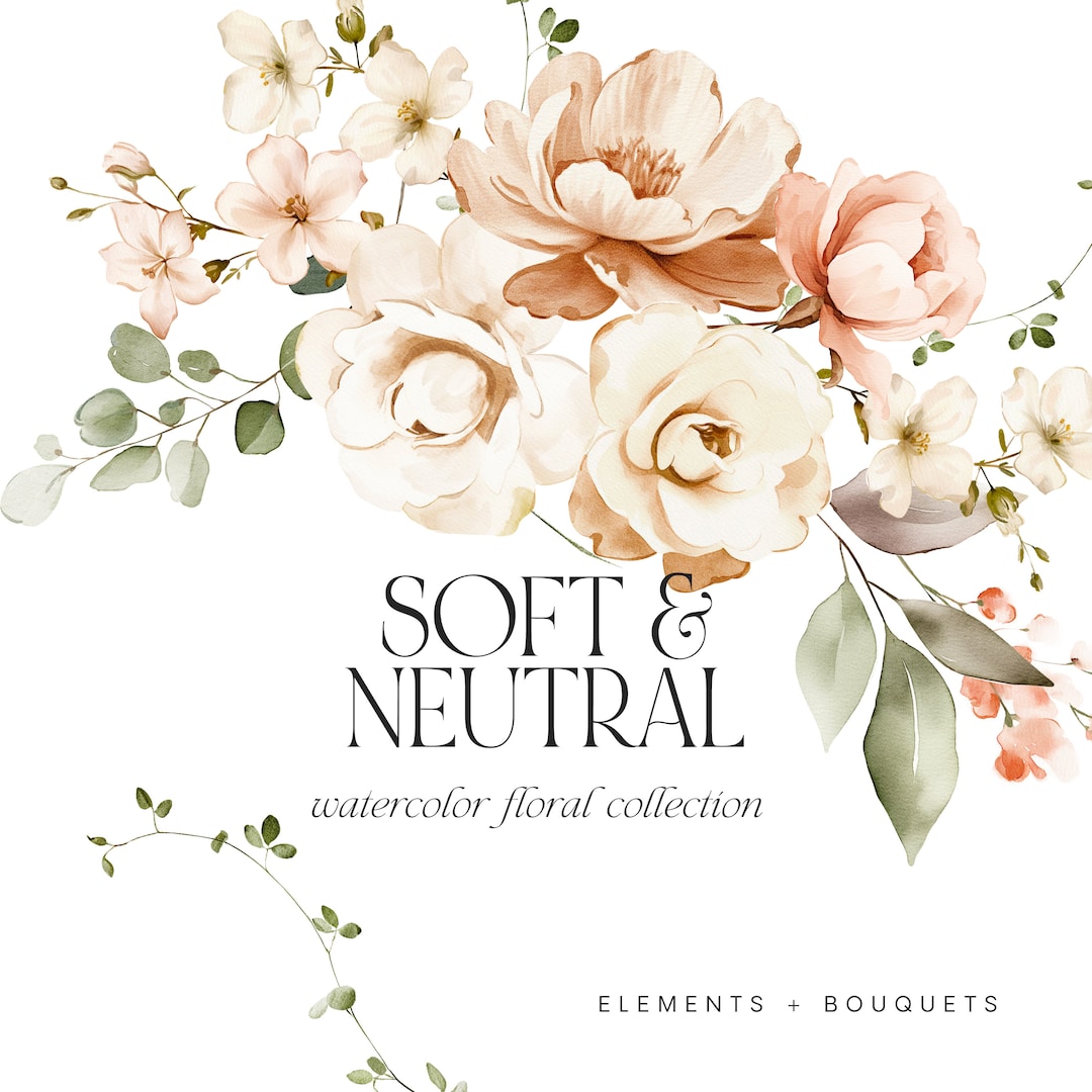 Neutral Watercolor Flowers - Watercolor Floral Clipart - Soft Neutral ...
