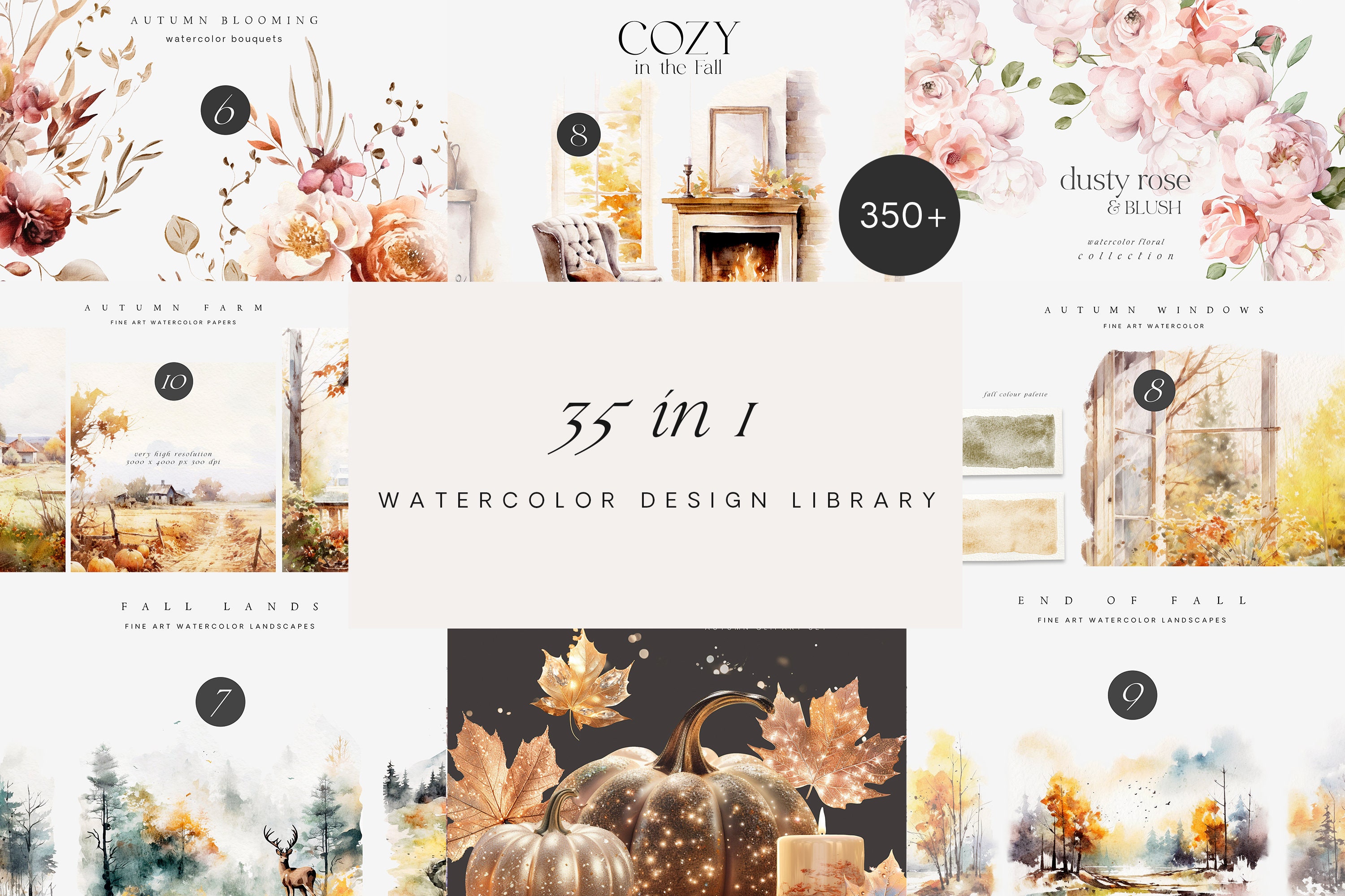 Watercolor Clipart Bundle - Autumn Clipart Bundle - Watercolor Bundle ...