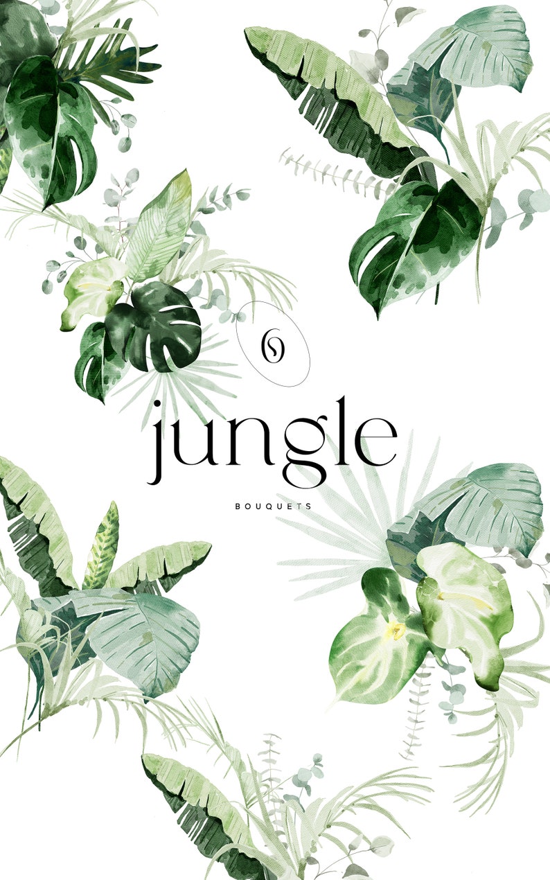 Watercolor Greenery Clipart - Tropical Greenery - Jungle Leaves ...