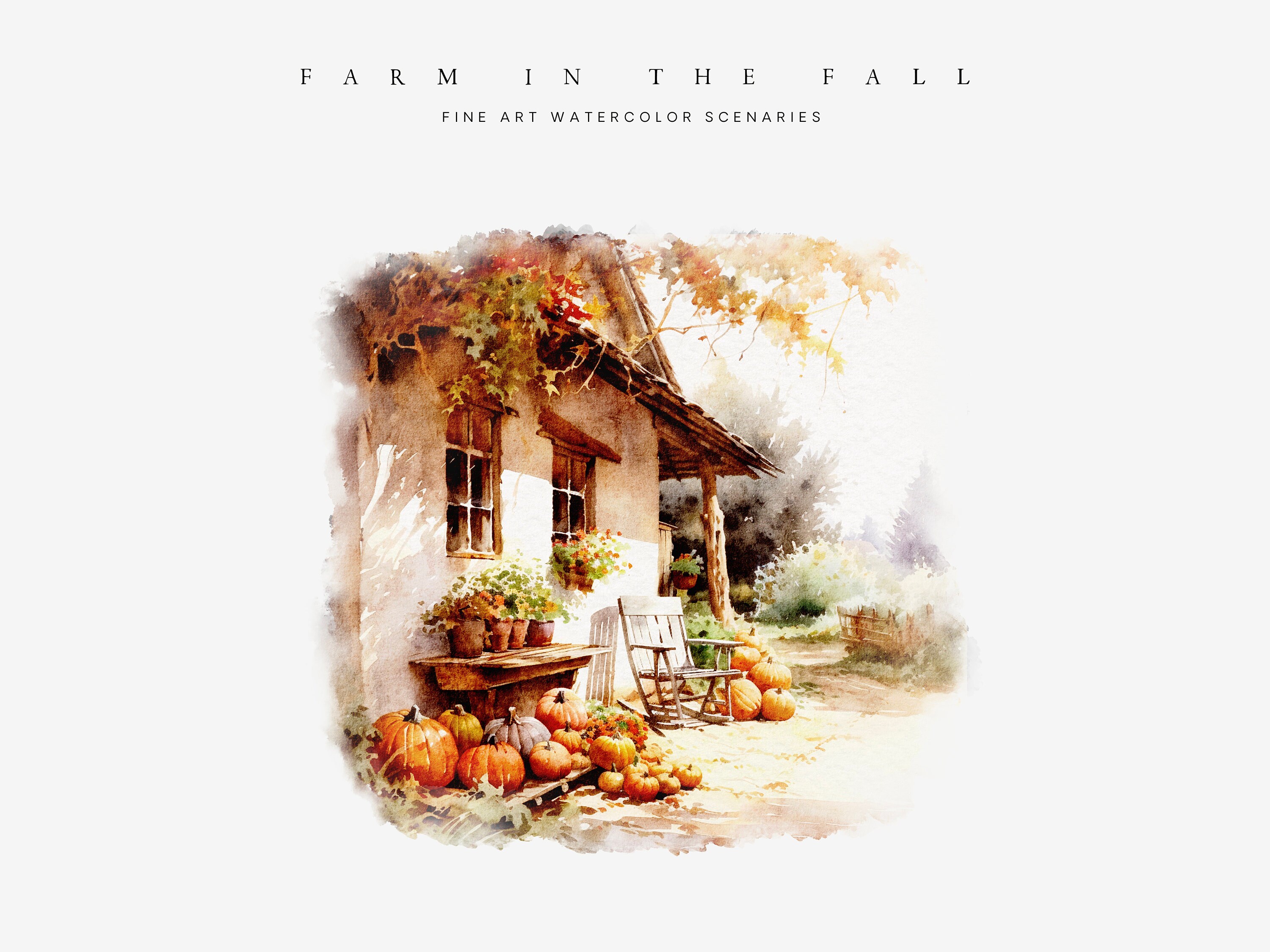 Autumn Watercolor Landscapes - Watercolor Farm Landscapes - Landscapes ...