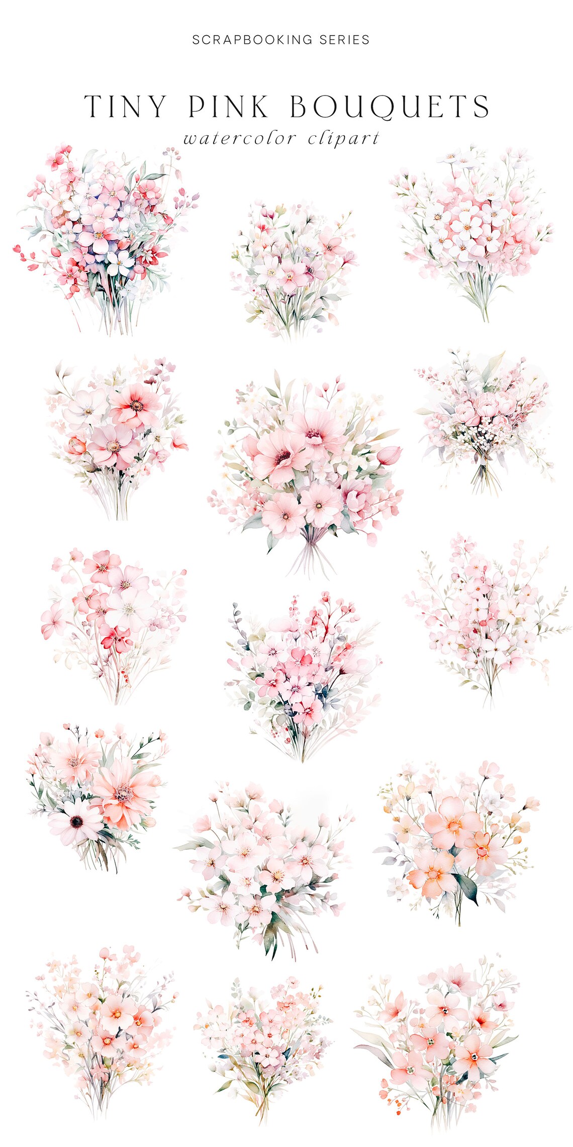 Watercolor Pink Floral Bouquets - Watercolor Floral Clipart - Pink ...