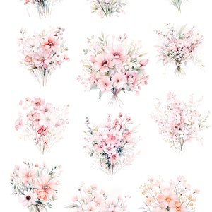Watercolor Pink Floral Bouquets - Watercolor Floral Clipart - Pink ...