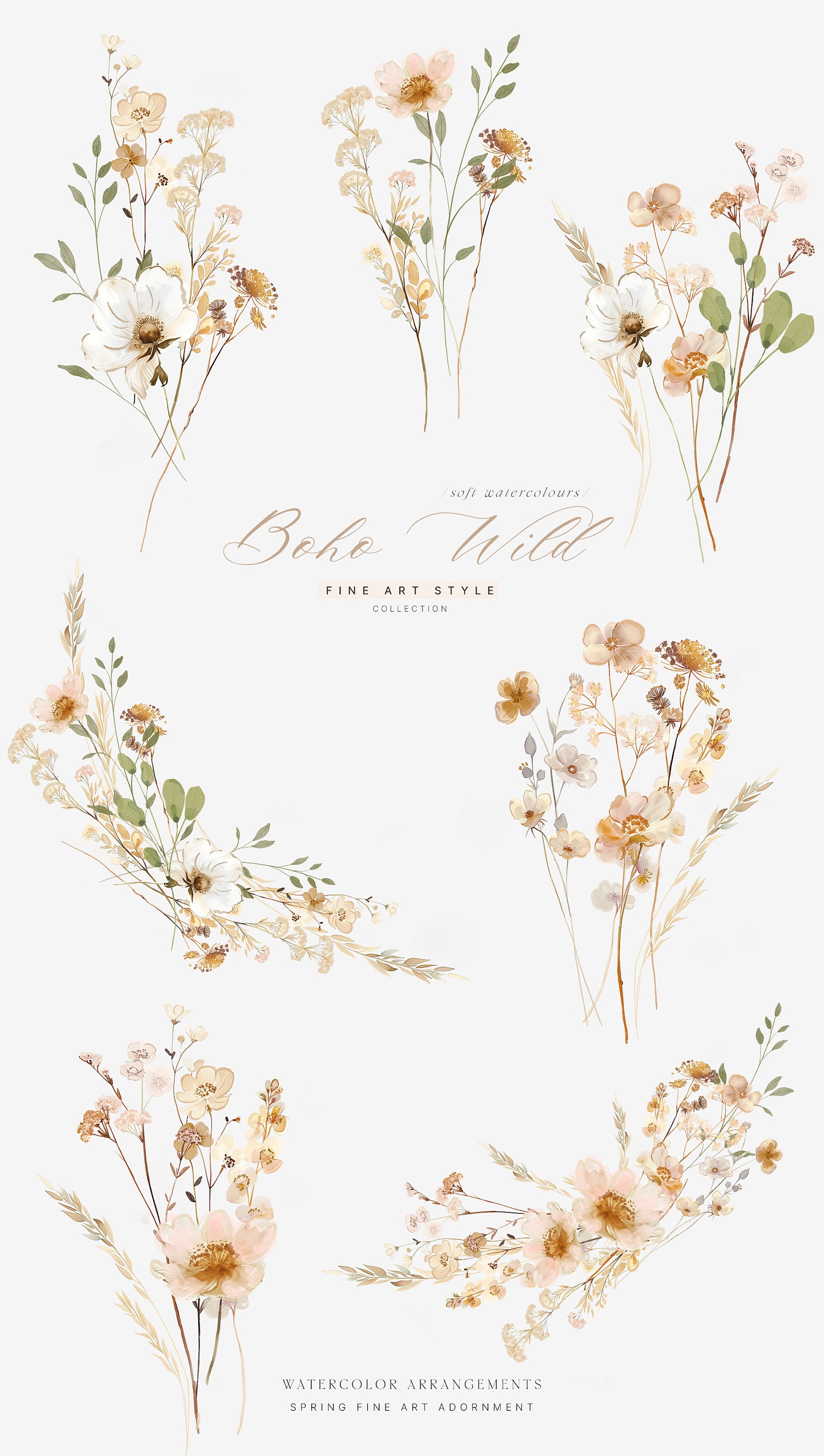 Boho Watercolor Floral Clipart Bohemian Floral Clipart Floral Clipart ...
