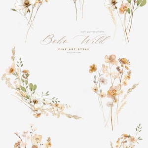 Boho Watercolor Floral Clipart - Bohemian Floral Clipart - Floral ...
