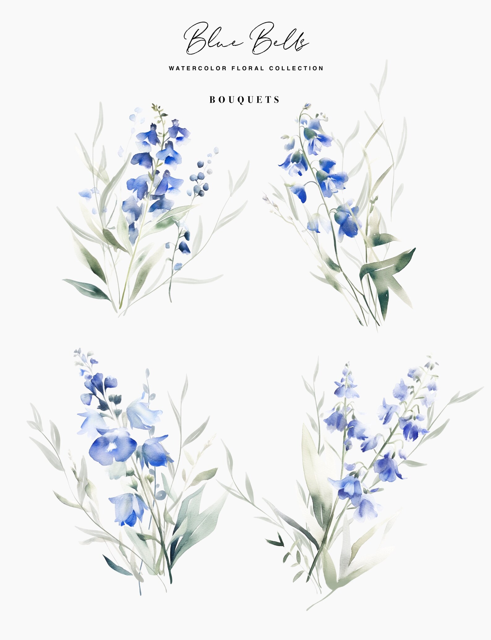Watercolor Blue Bell Flowers Blue Bell Flowers Floral Clipart Wedding Clipart Bell Flowers ...
