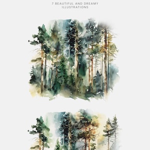Forest Watercolor Landscapes - Watercolor Backgrounds - Digital Papers ...