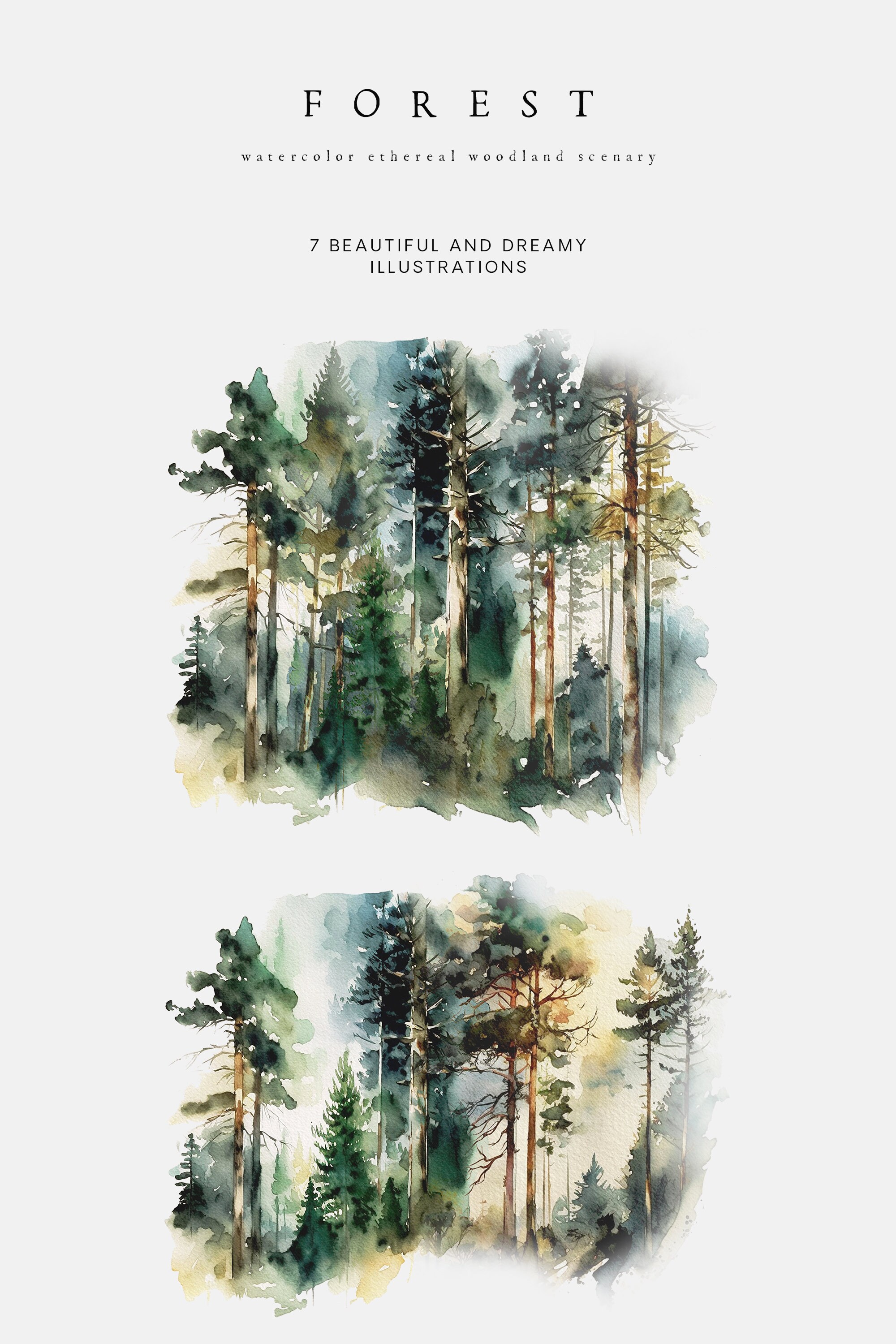 Forest Watercolor Landscapes - Watercolor Backgrounds - Digital Papers ...