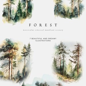 Forest Watercolor Landscapes - Watercolor Backgrounds - Digital Papers ...