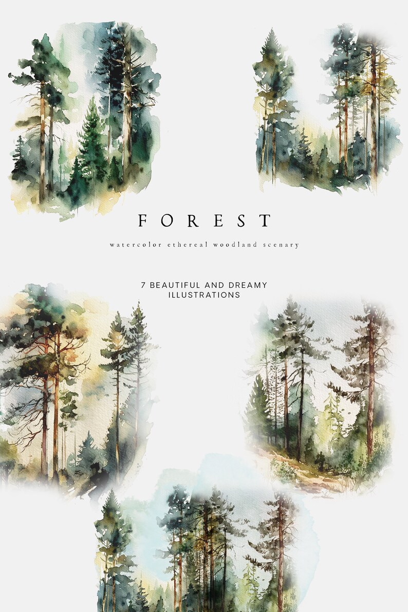Forest Watercolor Landscapes Watercolor Backgrounds - Etsy