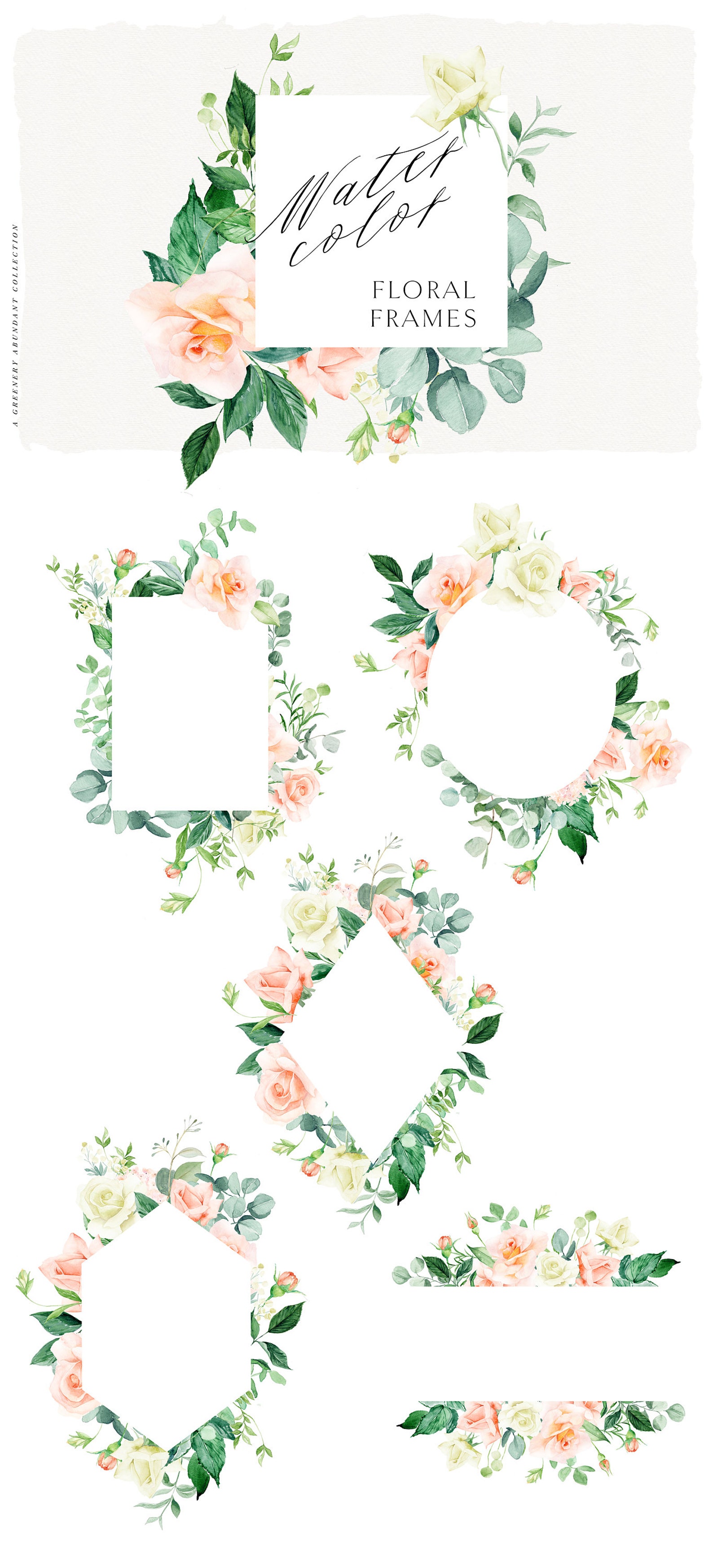 Peach and Greenery Watercolor Floral Clipart Peaches and - Etsy