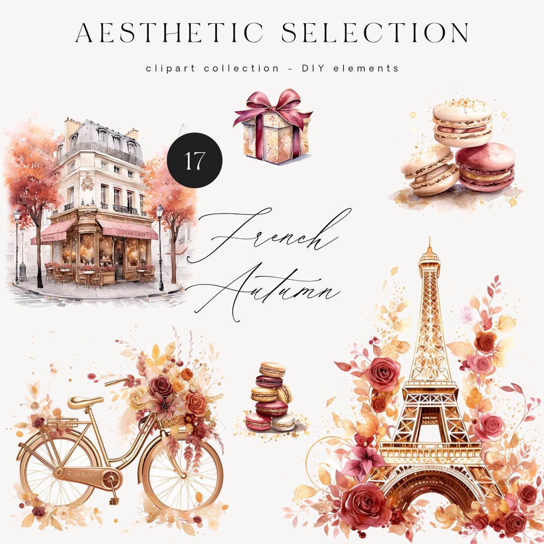French Autumn Clipart - Watercolor Clipart - Stickers Clipart - Digital ...
