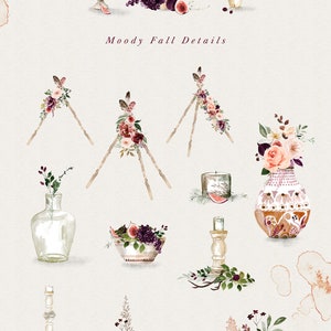 Autumn Bohemian Watercolor Graphic Set - Burgundy Blush Florals - Fall ...