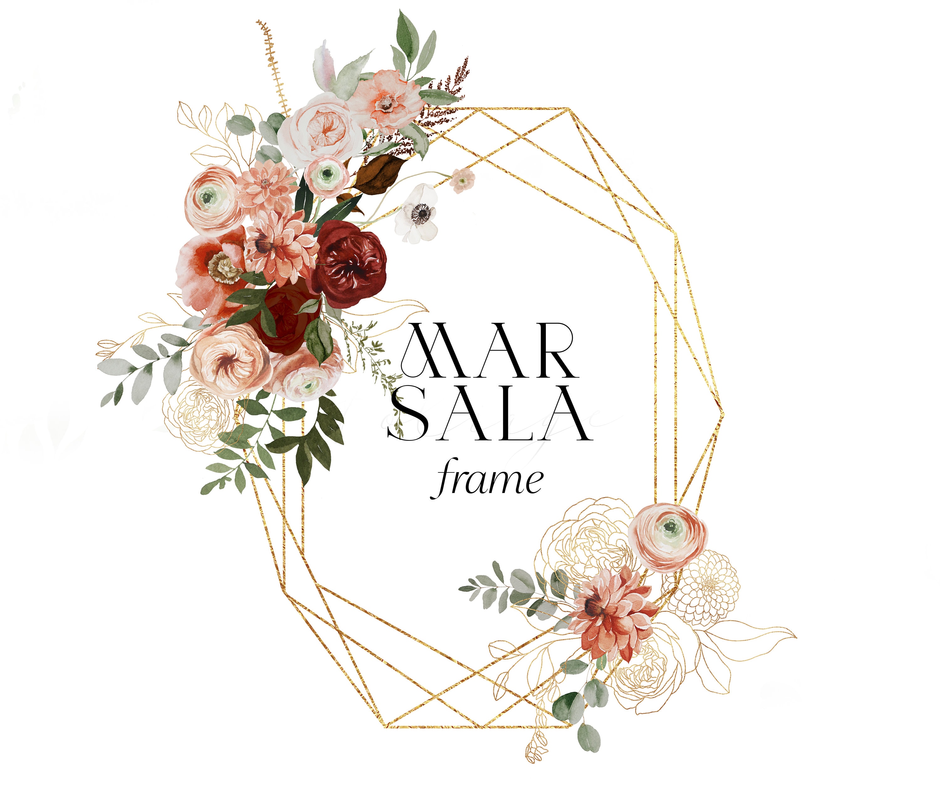 Watercolor Floral Frame Marsala Burgundy Blush Frame | Etsy