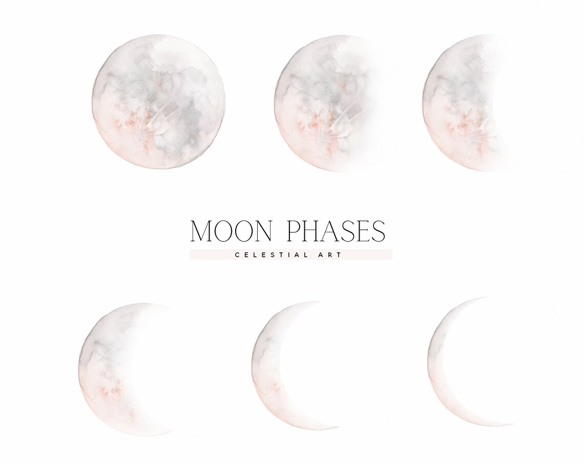 Handpainted Watercolor Moon Phases - Blush Moons - Watercolor Moons ...