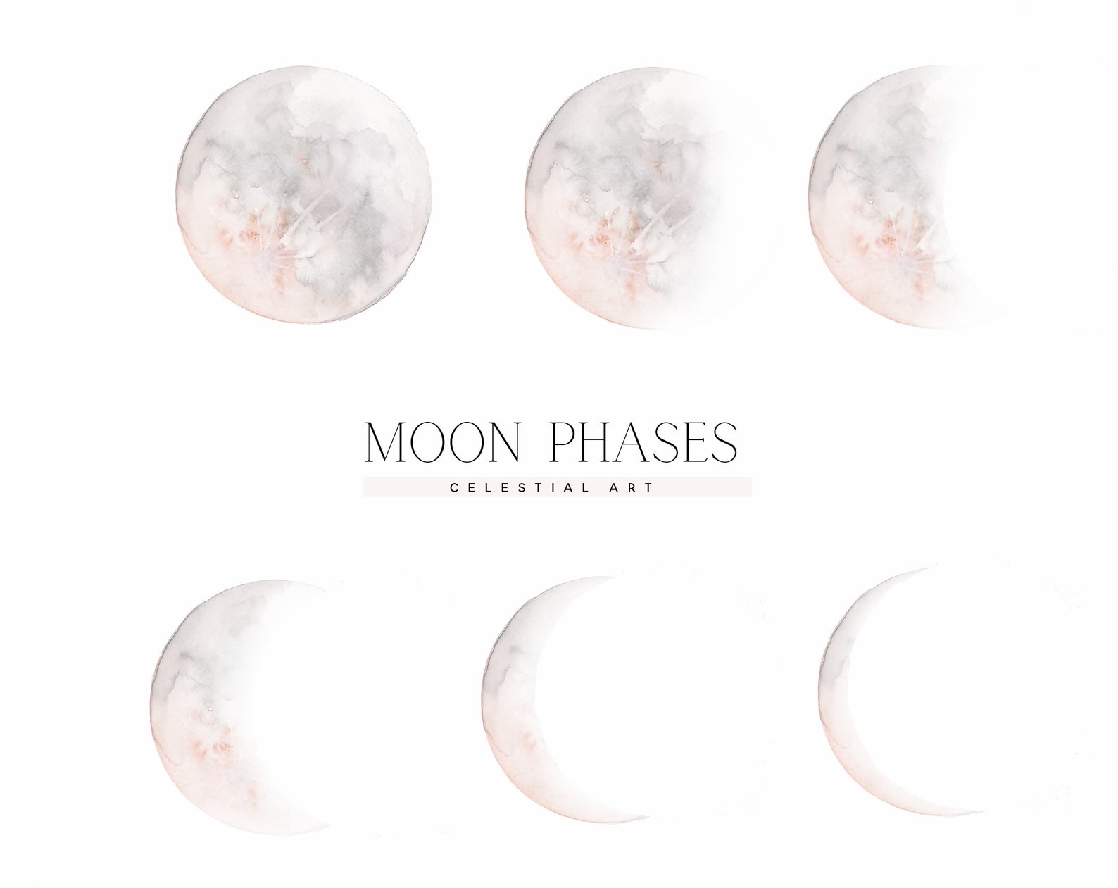 Handpainted Watercolor Moon Phases - Blush Moons - Watercolor Moons ...