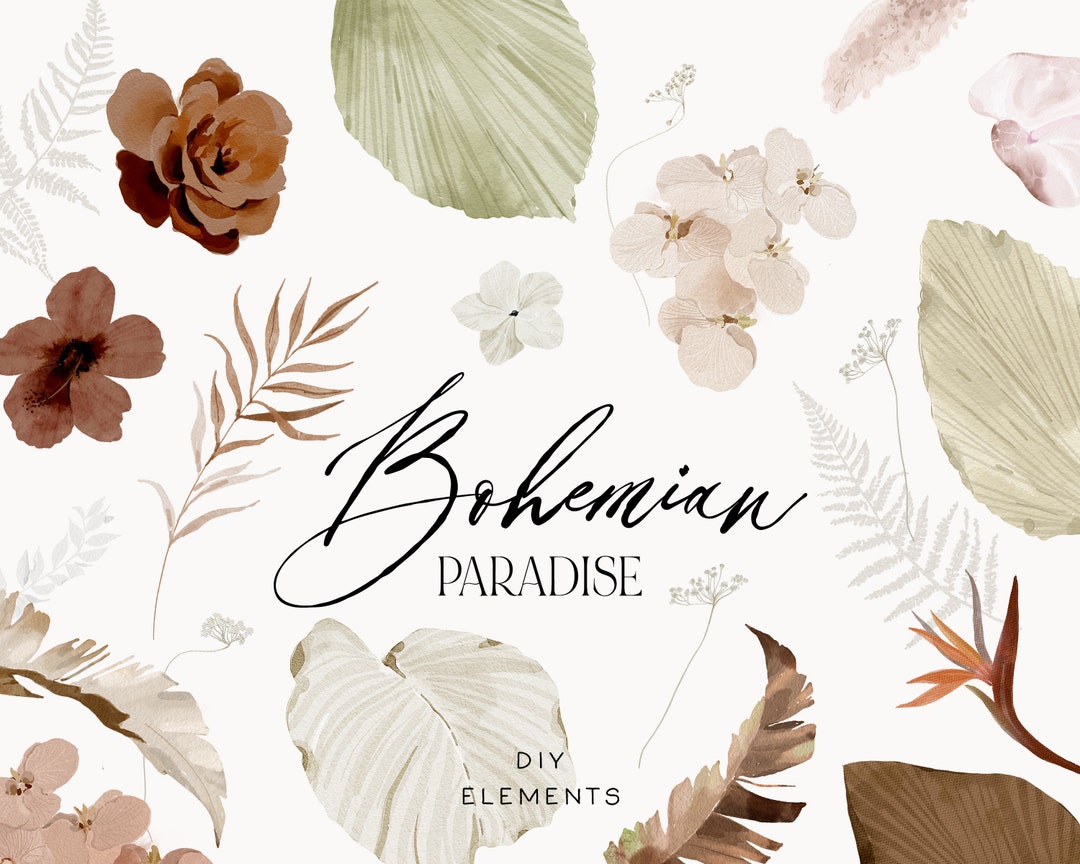 Boho Floral Clipart - DIY Elements - DIY Clipart - Bohemian Flowers ...