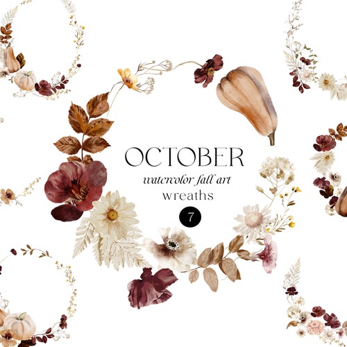 Autumn Watercolor Floral Clipart Fall Clipart Watercolor - Etsy