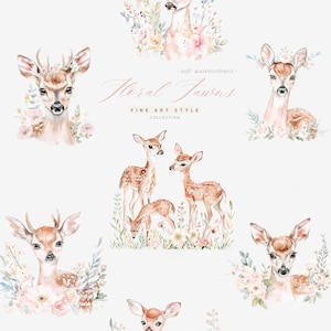 Watercolor Fawns Clipart - Spring Floral Clipart - Fawns Clipart ...