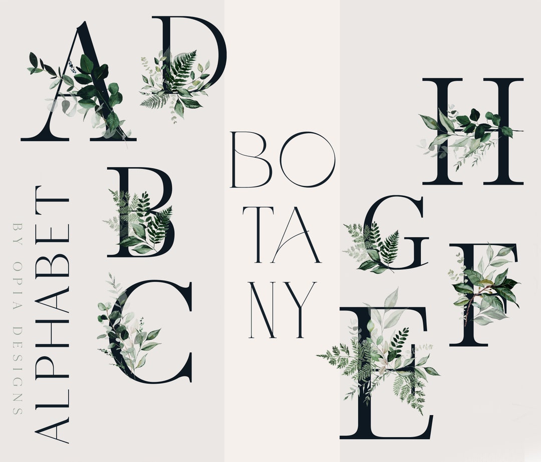 Botanical Alphabet, Floral Alphabet, Alphabet Clipart, Watercolor ...